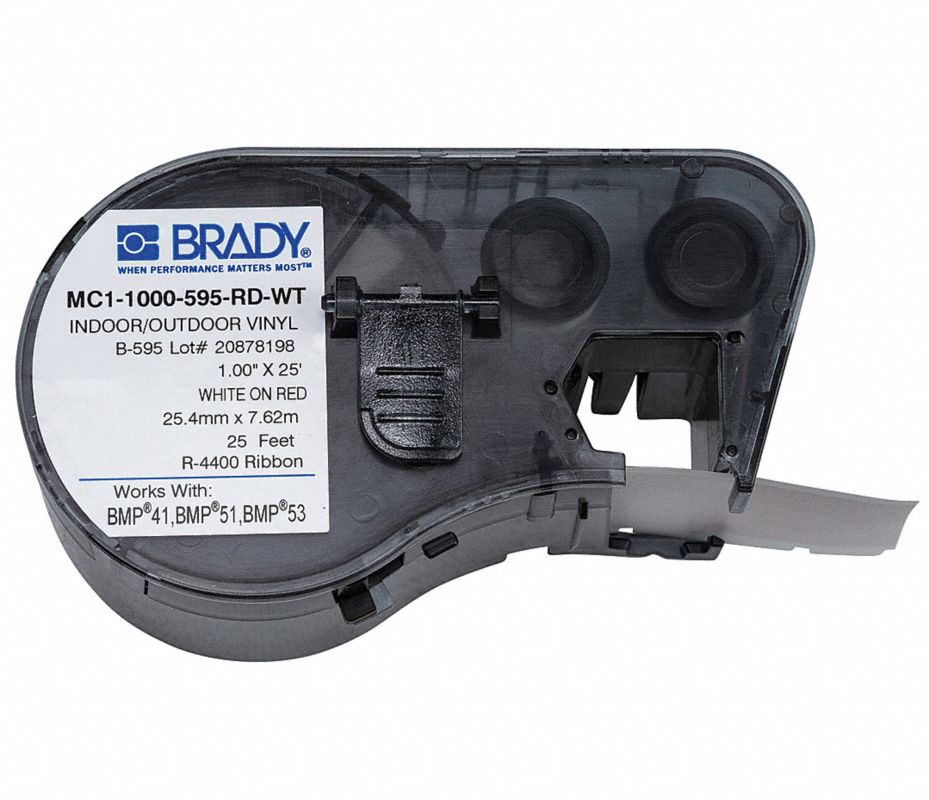 BRADY Etiq. Vin. Int/Ext.,Bco/Rojo,1x25plg - 28L028 | MC1-1000-595-RD ...