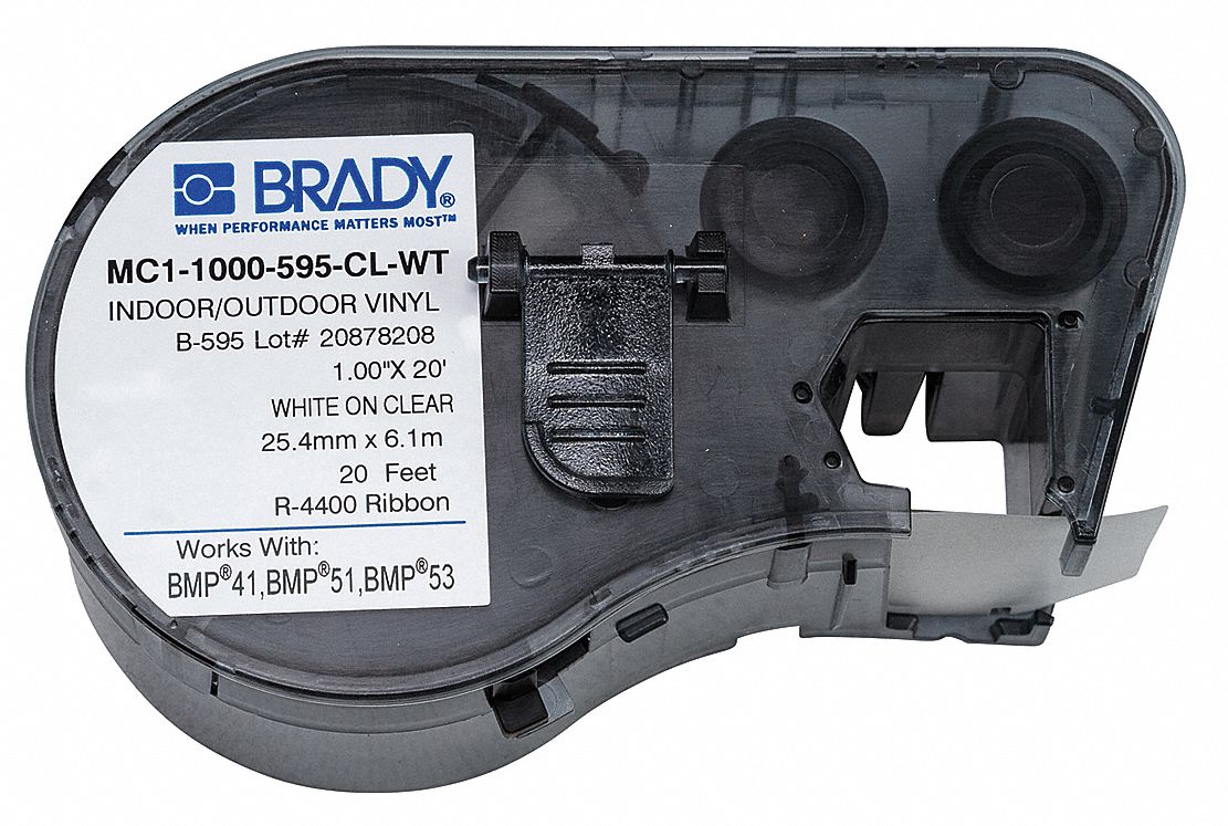 BRADY Etiq. Vin. Int/Ext.,Bco/Trans,1x25plg - Cartuchos Combinados de ...
