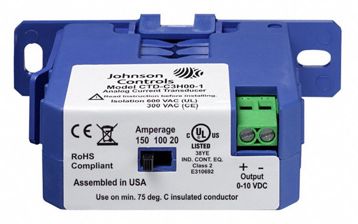 JOHNSON CONTROLS Current Transducer: 20/100/150, 0 to 10V DC, Self ...