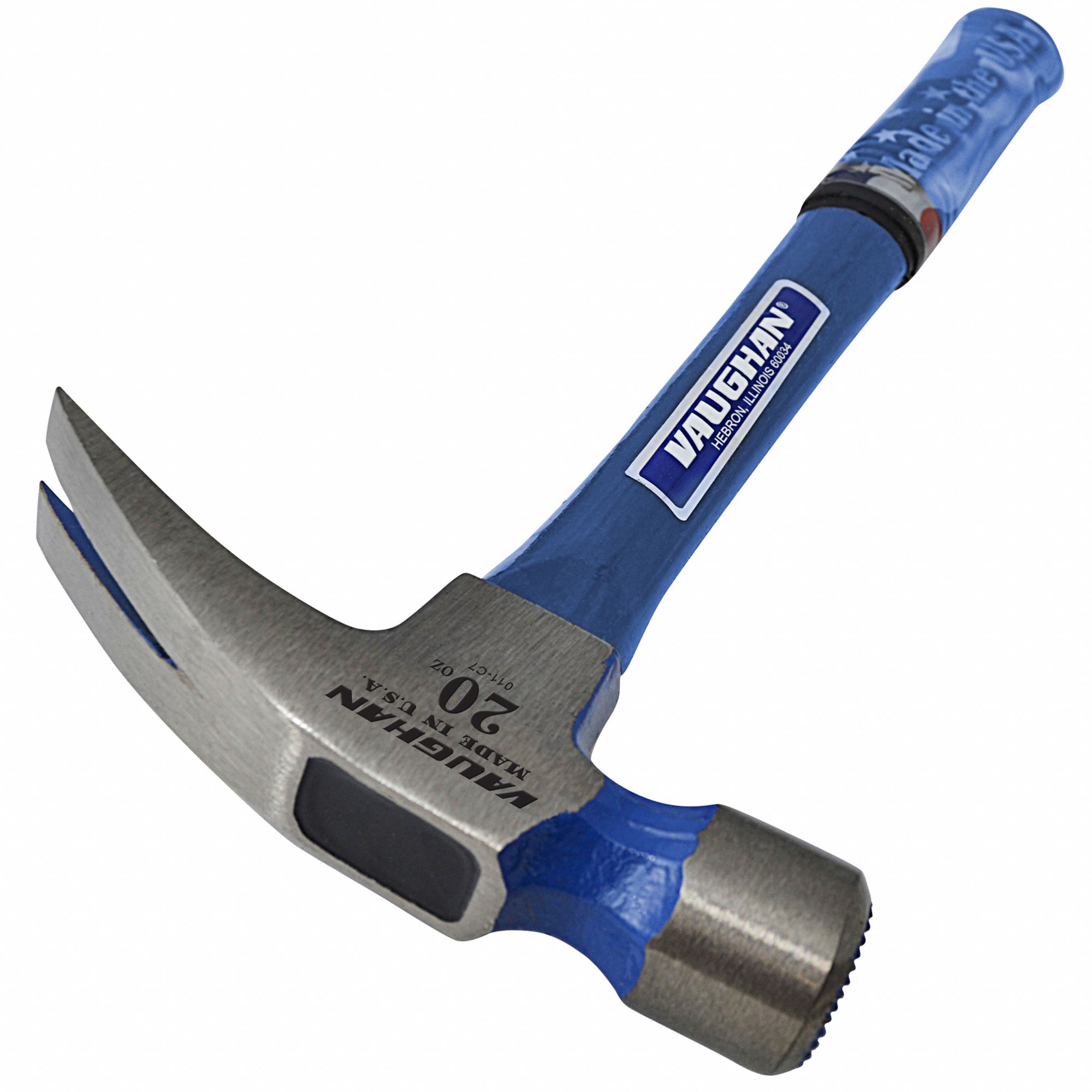 VAUGHAN Straight Claw Hammer: Steel, Plain Grip, Fiberglass Handle, 20 ...