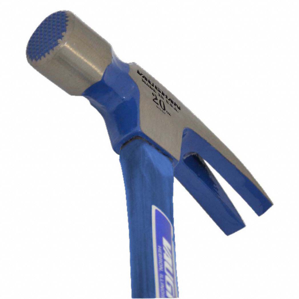 VAUGHAN Straight Claw Hammer: Steel, Plain Grip, Fiberglass Handle, 20 ...