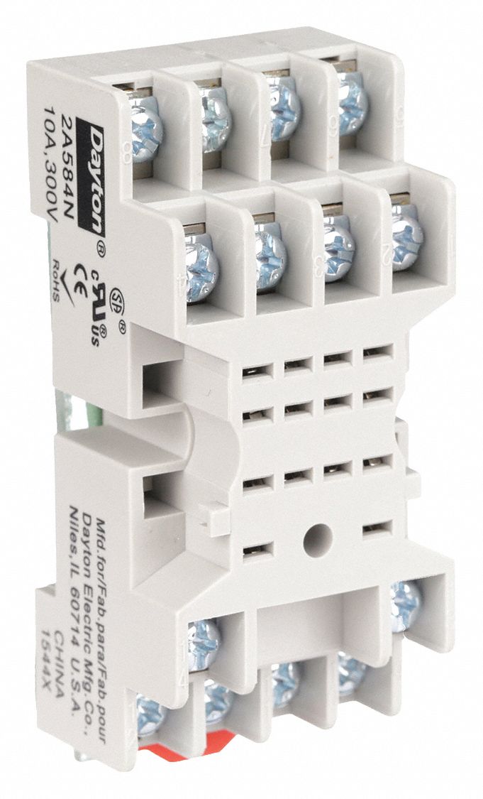 DAYTON, 10 A Rating, DIN-Rail & Surface Socket Mounting, Relay Socket ...