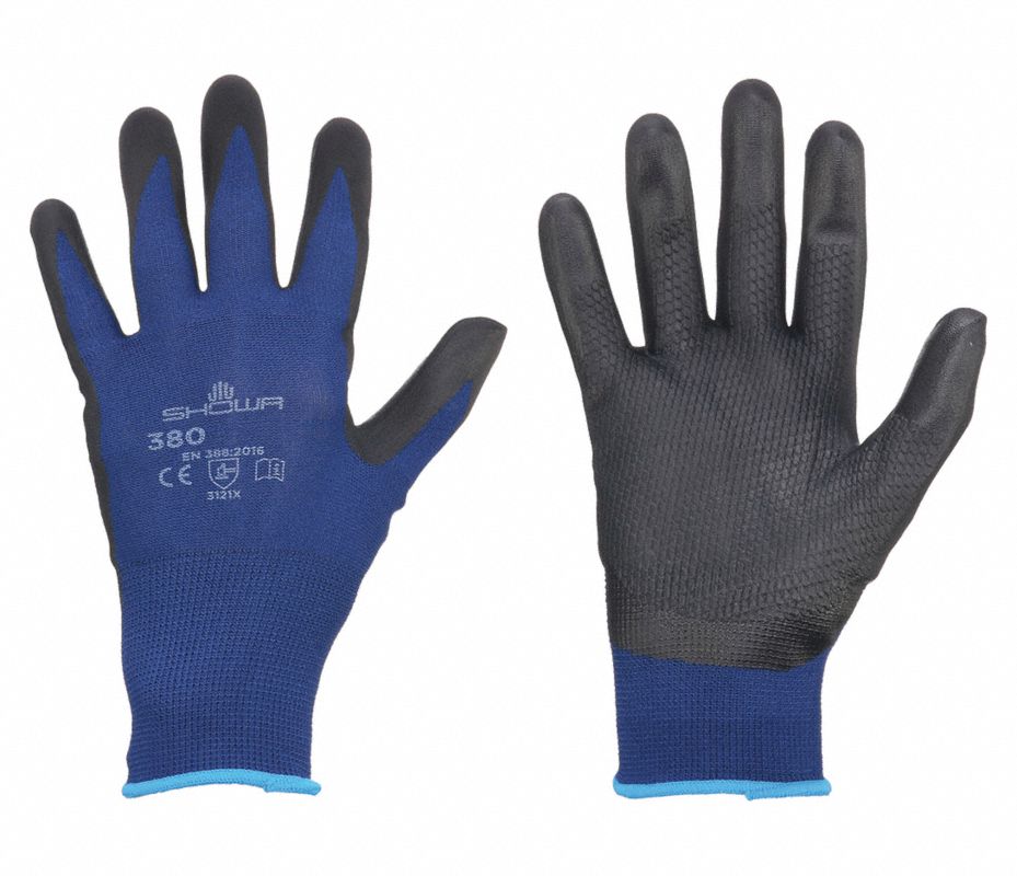 SHOWA Guantes Recubiertos Tejido Dedo Completo Poliester Negro/Azul CH ...
