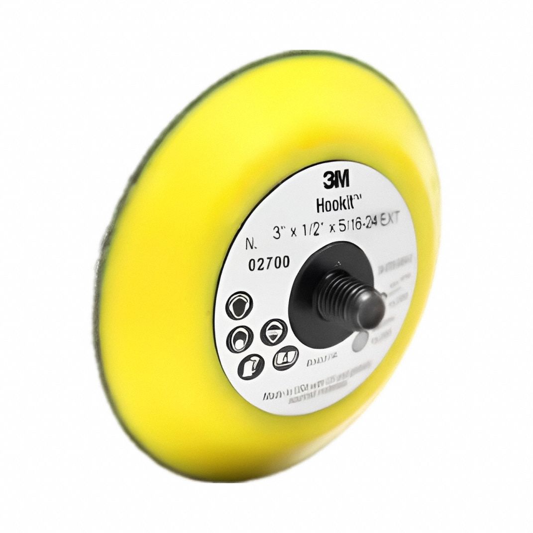 3M, 3 in Dia x 1/2 in T, 5/16"-24 Threaded-Shank, Hook-and-Loop Disc ...