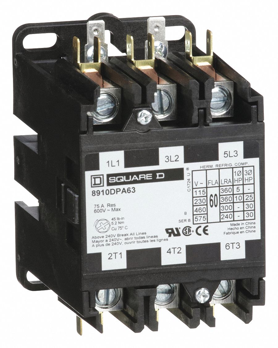 SQUARE D 208/240V AC Definite Purpose Contactor; No. of Poles 3, 60 ...
