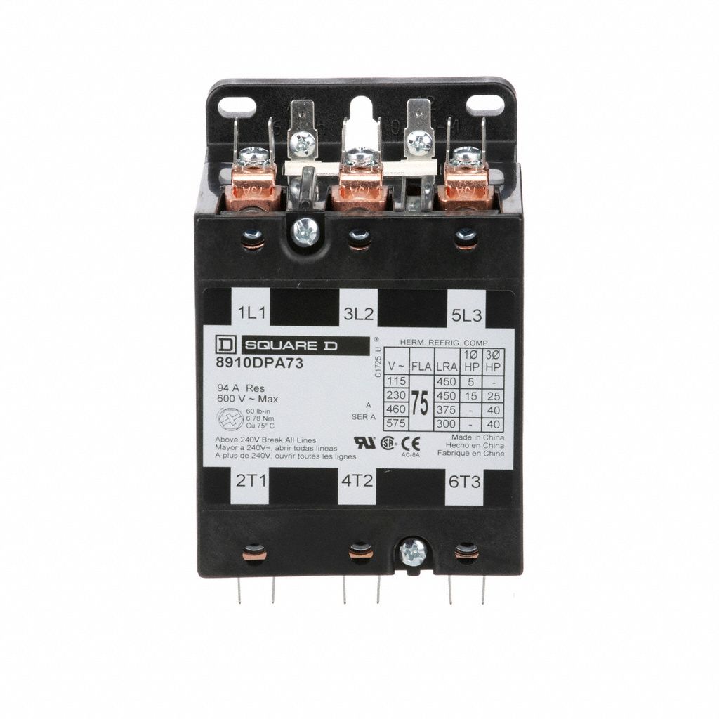 SQUARE D Definite Purpose Magnetic Contactor: 3 Poles, 75 A Full Load ...