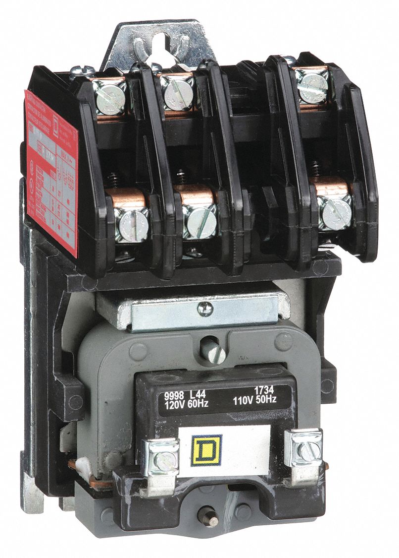 SQUARE D Lighting Magnetic Contactor: 3 Poles, 120V AC, 30 A Full Load ...