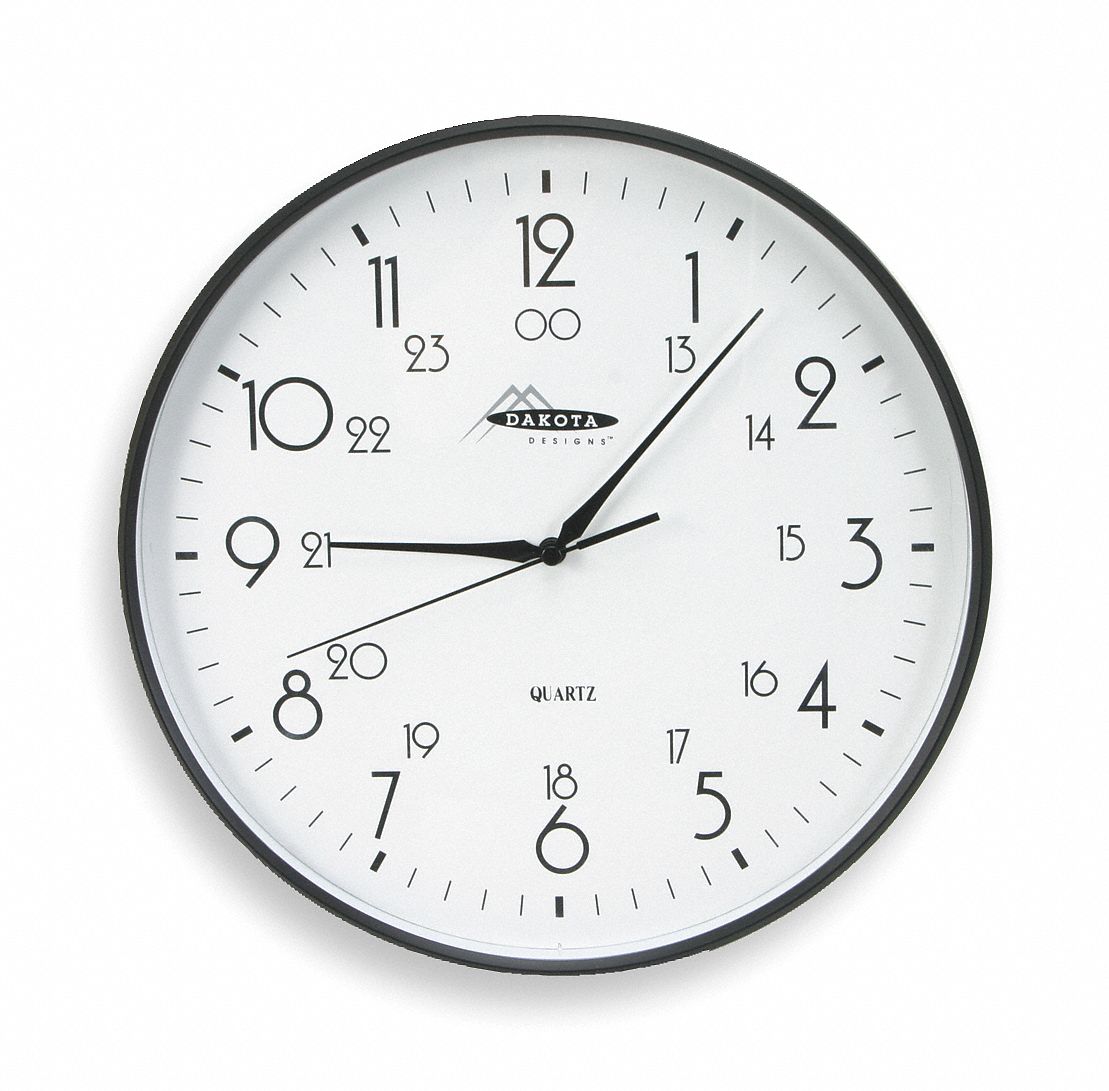 12 in Round Arabic Wall Clock, Black Plastic Frame - Grainger