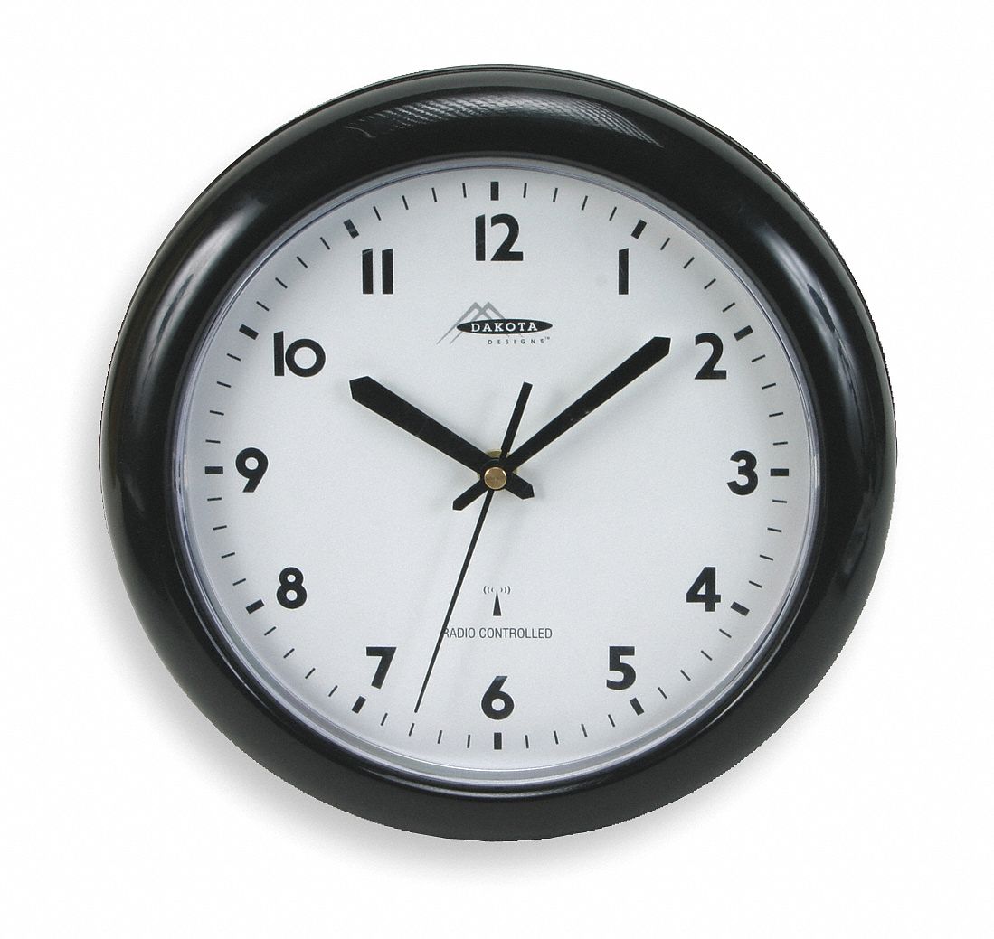 10 in Round Arabic Wall Clock, Black Plastic Frame - Grainger