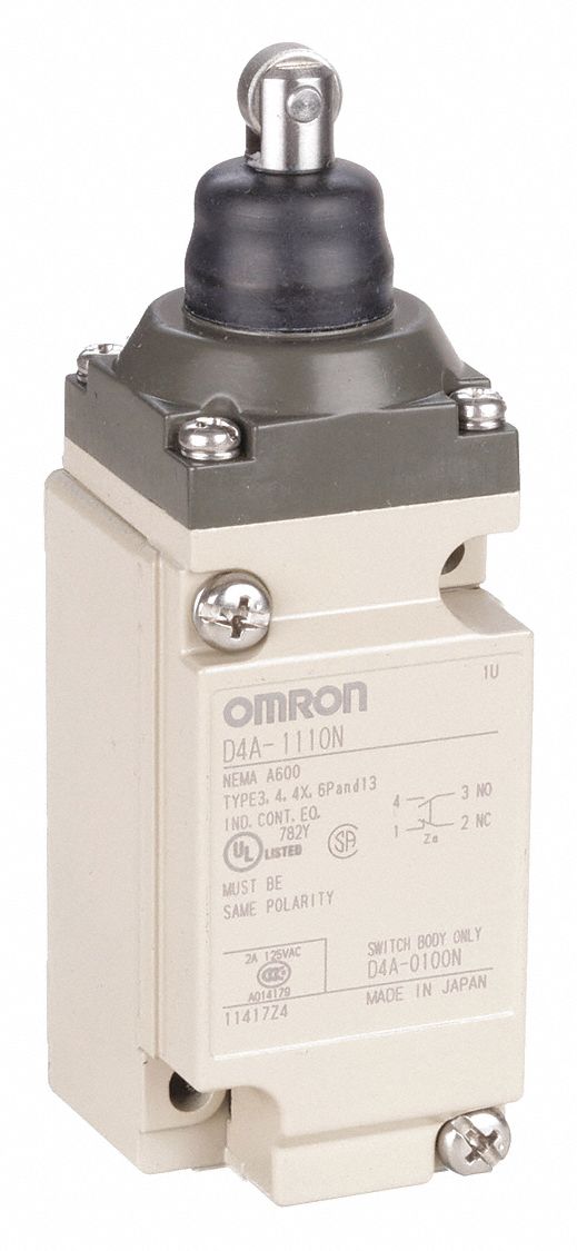 OMRON, Roller Plunger, Metallic, Push Roller Plunger Limit Switch - 2CLR5|D4A1110N - Grainger