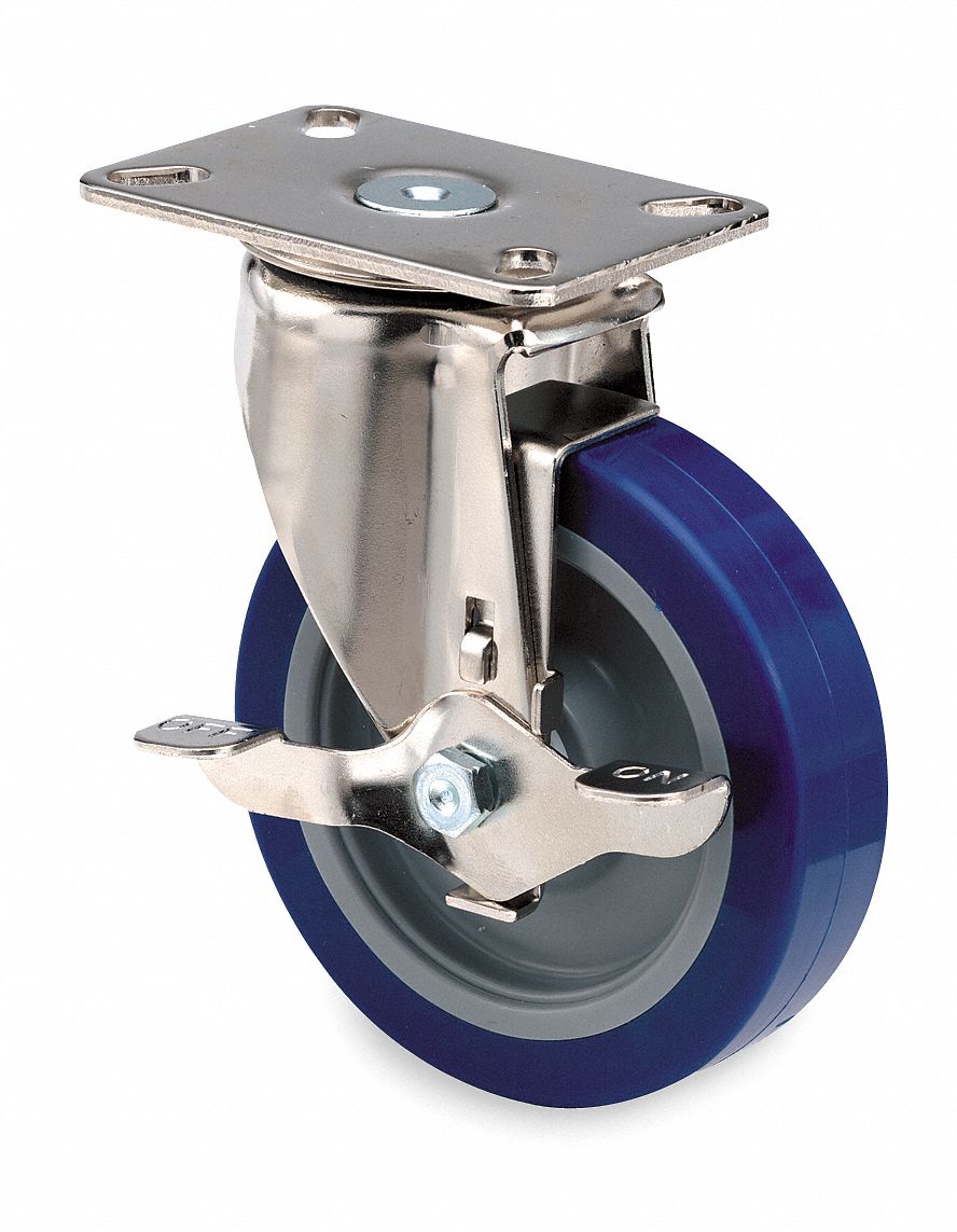 Plate Caster, Swivel, Polyurethane, 450 lb, 5 in Wheel Dia. - Grainger
