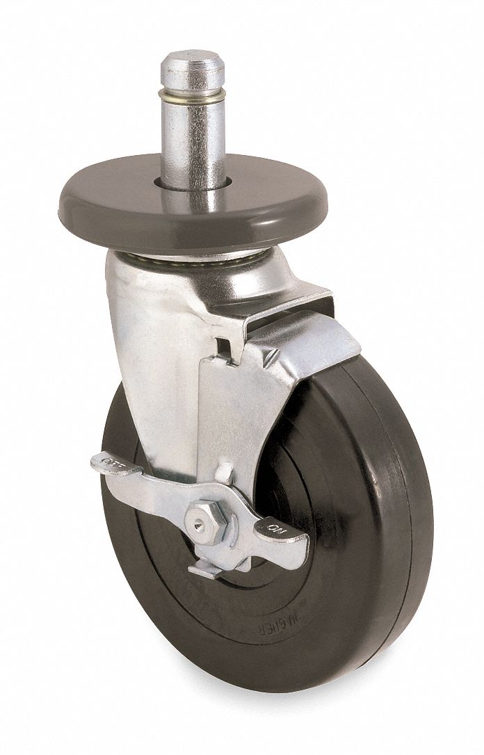 Swivel Stem Caster w/Brake, 5 in Wheel Dia., 200 lb Load Rating - Grainger