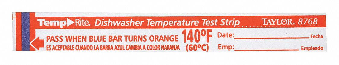 TAYLOR DISHWASHER TEST STRIP,PK25 - Temperature Labels and Strips ...