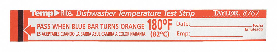 TAYLOR, Celsius/Fahrenheit, Non-Reversible, Dishwasher Test Strip ...