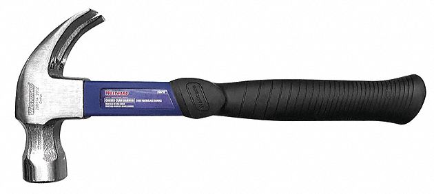 WESTWARD Curved Claw Hammer: Steel, Textured Grip, Fiberglass Handle ...
