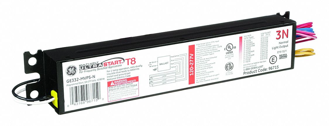 GE CURRENT, 120 to 277V AC, 2/3 Lamps Supported, Fluorescent Ballast ...