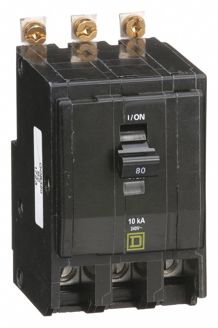 SQUARE D Miniature Circuit Breaker: 80 A, 120/240V AC, Three Phase, 10kA at 120/240V AC, 3 Poles ...