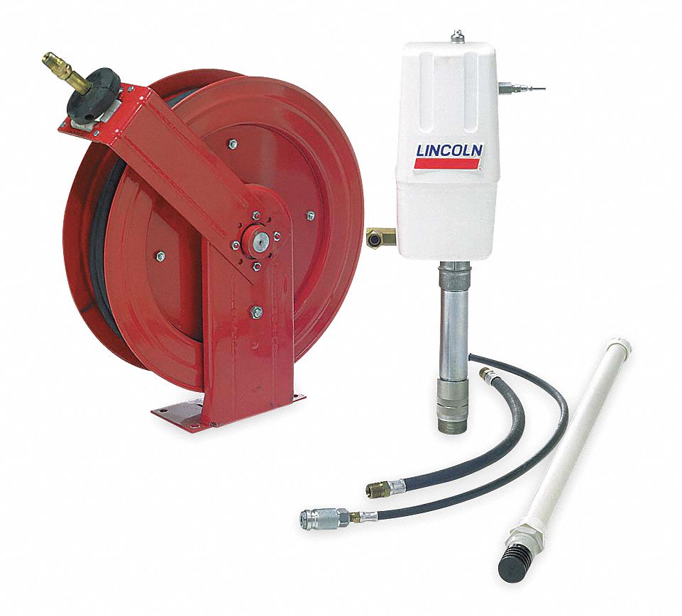 LINCOLN, Pump w/ Hose Reel, Discharge Hose & Nozzle, 3:1, Air Operated ...