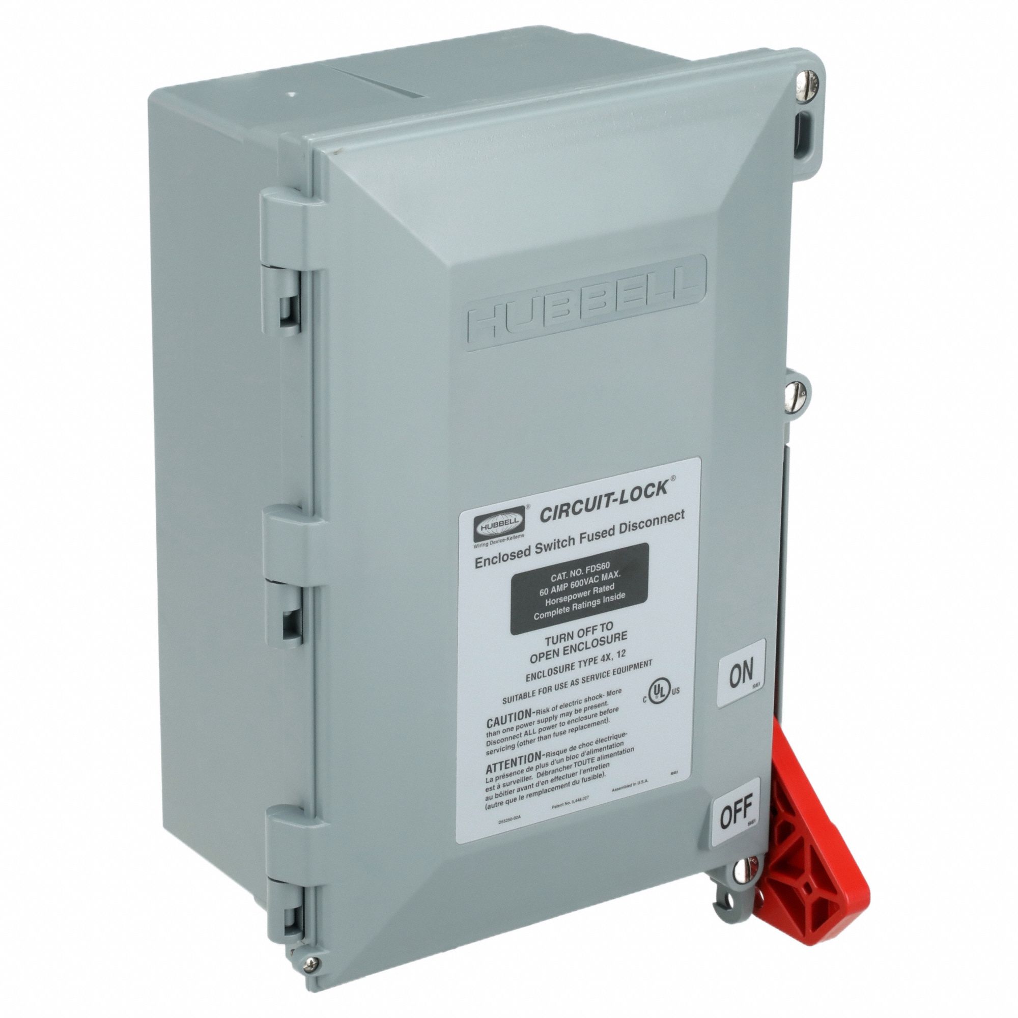 HUBBELL, Fusible, 60 A, Enclosed Disconnect Switch - 2EAU7|FDS60 - Grainger