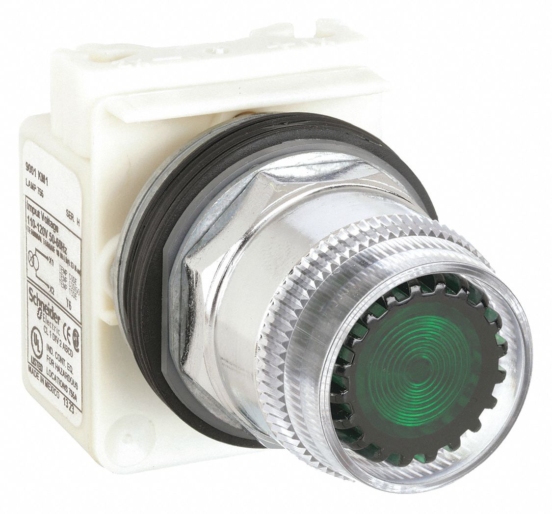 SCHNEIDER ELECTRIC, Green, 30 mm Mounting Size, Flush Push Button ...