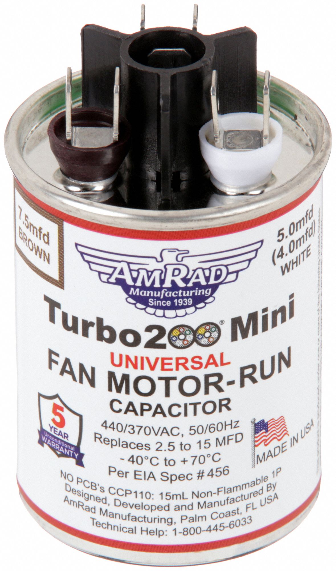 GLOBAL, Round, 440/370V AC, Motor Run Capacitor - 2ELT4|Turbo 200 Mini ...