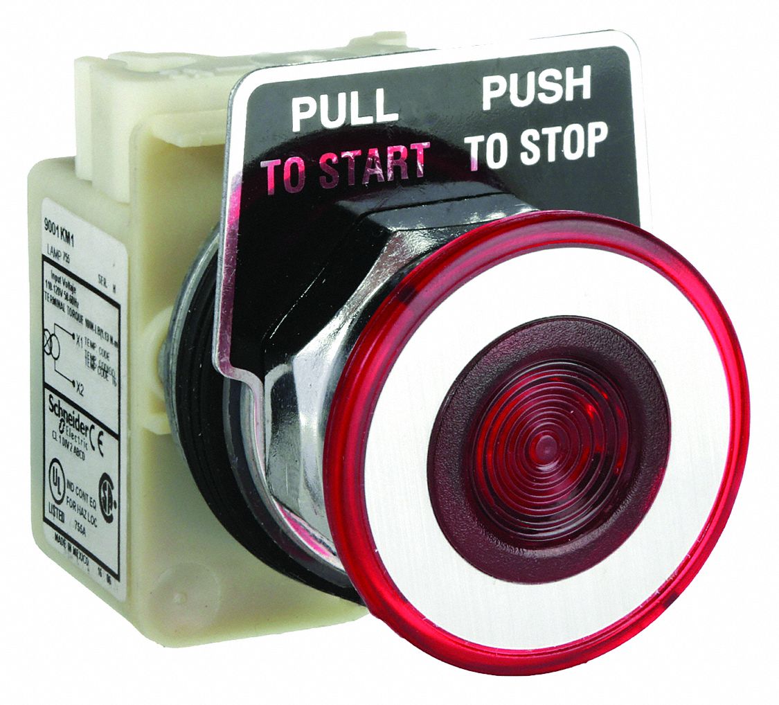 SCHNEIDER ELECTRIC, Red, 30 mm Mounting Size, Mushroom Head Push Button ...