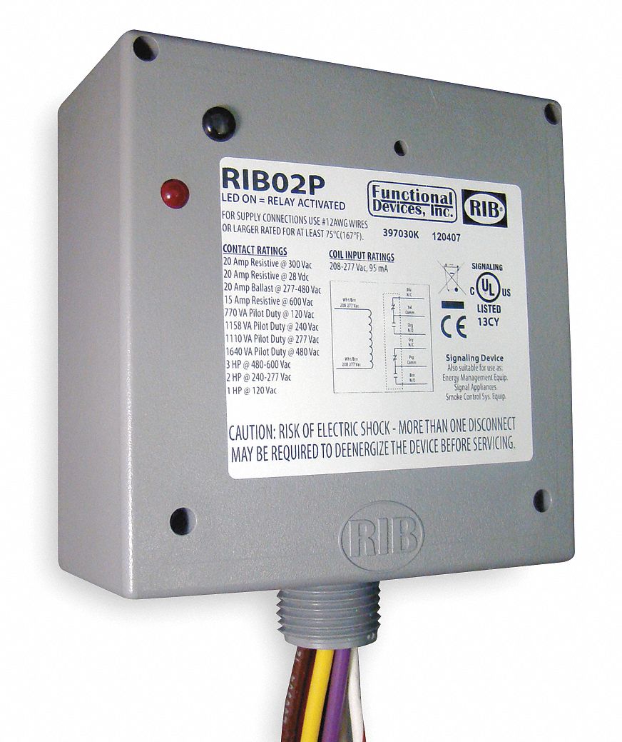 FUNCTIONAL DEVICES INC / RIB Prewired Relay, 208 to 277V AC, 20A @ 300V ...