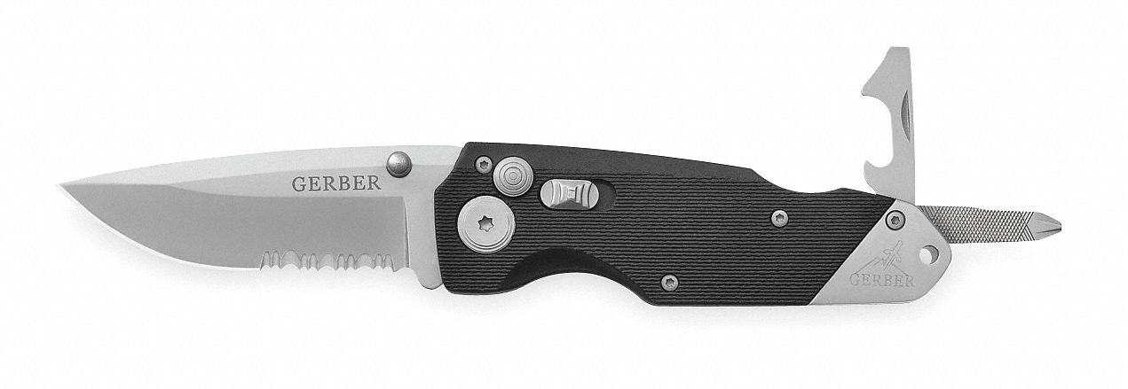 GERBER Lock-back Knife, Clip Point, Serrated - 2EVF4|22-41022 - Grainger
