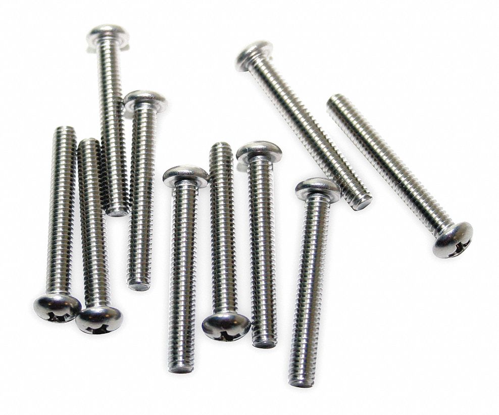 ACORN, Stainless Steel, 1/4 in Overall Wd, Phillips Round Head Screws ...