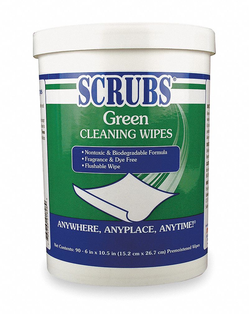 Green Cleaning Wipes, Canister, Sheet Size 6 in x 10 1/2 in, White ...