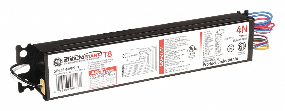GE CURRENT, 120 to 277V AC, 3/4 Lamps Supported, Fluorescent Ballast ...