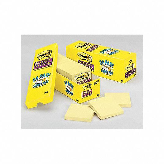 Super Sticky Notes, 3 in x 3 in, PK 192 - Grainger