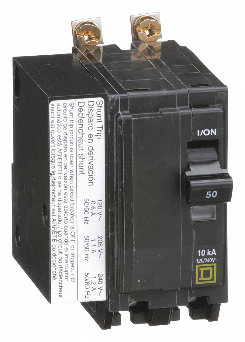 SQUARE D Miniature Circuit Breaker: 50 A, 120/240V AC, Single Phase, 10kA at 120/240V AC, 2 ...