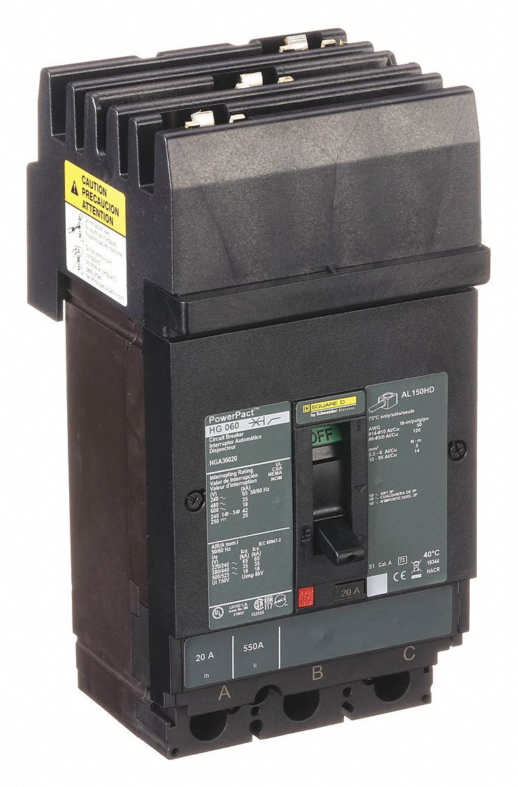 20 A Amps, 65kA at 240V AC, Molded Case Circuit Breaker - 2GNL3|HGA36020 - Grainger