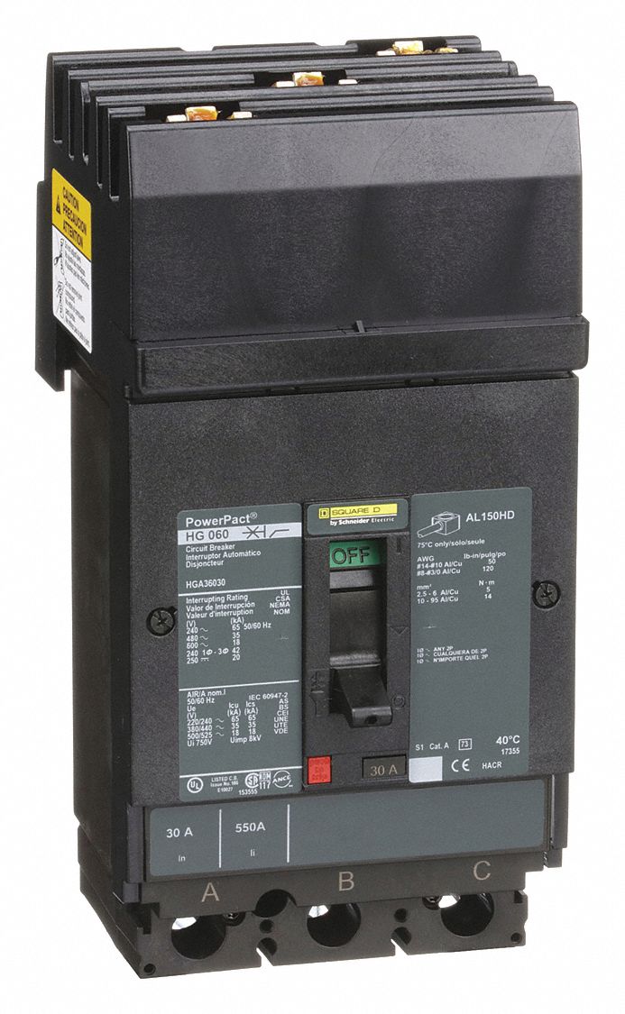 SQUARE D Molded Case Circuit Breaker, 30 A Amps, Number of Poles 3 ...