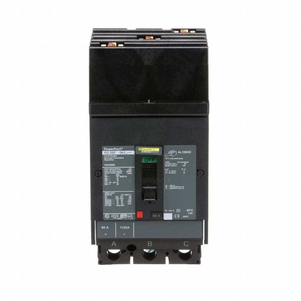 SQUARE D Molded Case Circuit Breaker: 60 A Amps, 65kA at 240V AC, Fixed, Lug, ABC - 2GNP3 ...