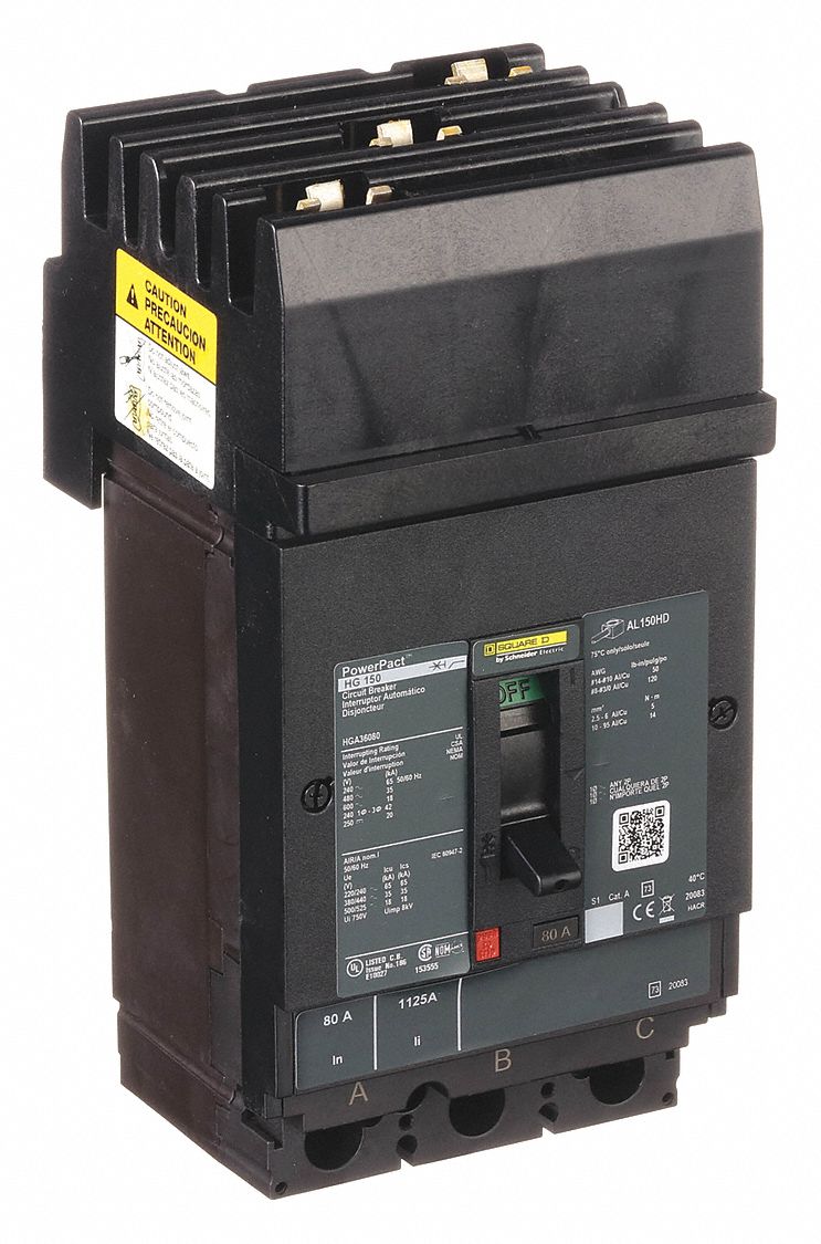 80 A Amps, 65kA at 240V AC, Molded Case Circuit Breaker - 2GNP9|HGA36080 - Grainger