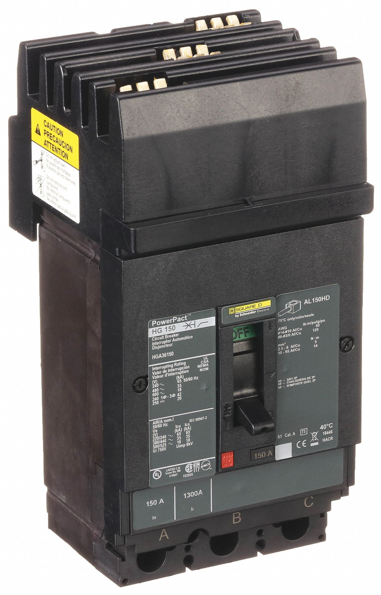 150 A Amps, 65kA at 240V AC, Molded Case Circuit Breaker - 2GNT6|HGA36150 - Grainger