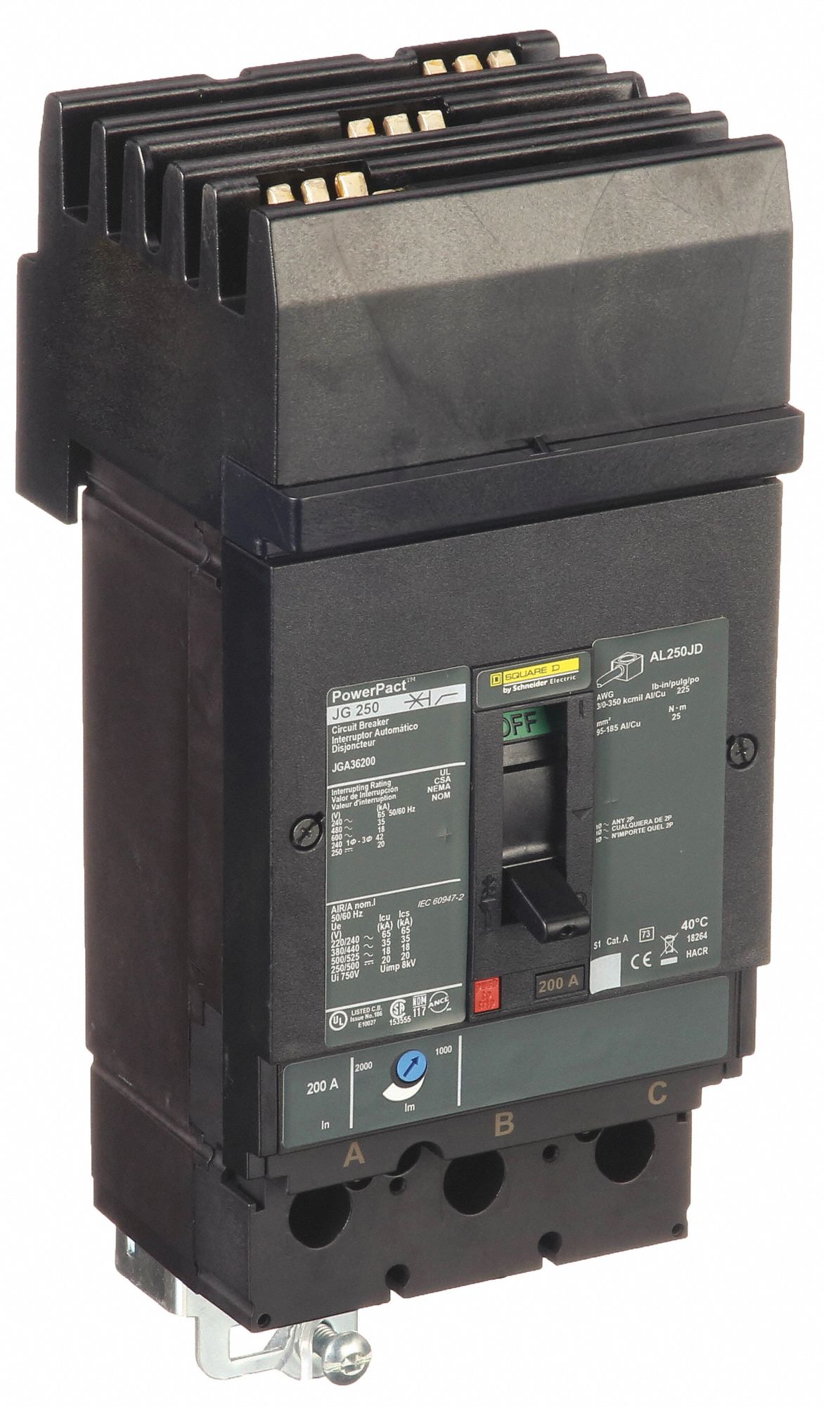 200 A Amps, 25kA at 240V AC, Molded Case Circuit Breaker - 2GNY6|JGA36200 - Grainger