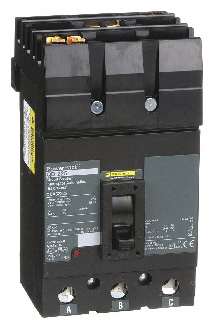 SQUARE D Molded Case Circuit Breaker: 225 A Amps, 25kA at 240V AC, Fixed, Lug, ABC, Std - 2GPJ8 ...