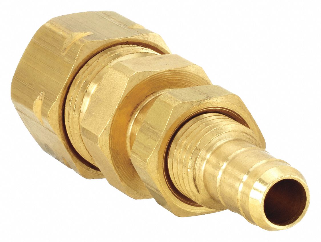 PARKER, 3/8 in OD x 3/8 in OD Fitting Size, Barbed x Compression, Compression Fitting Union ...