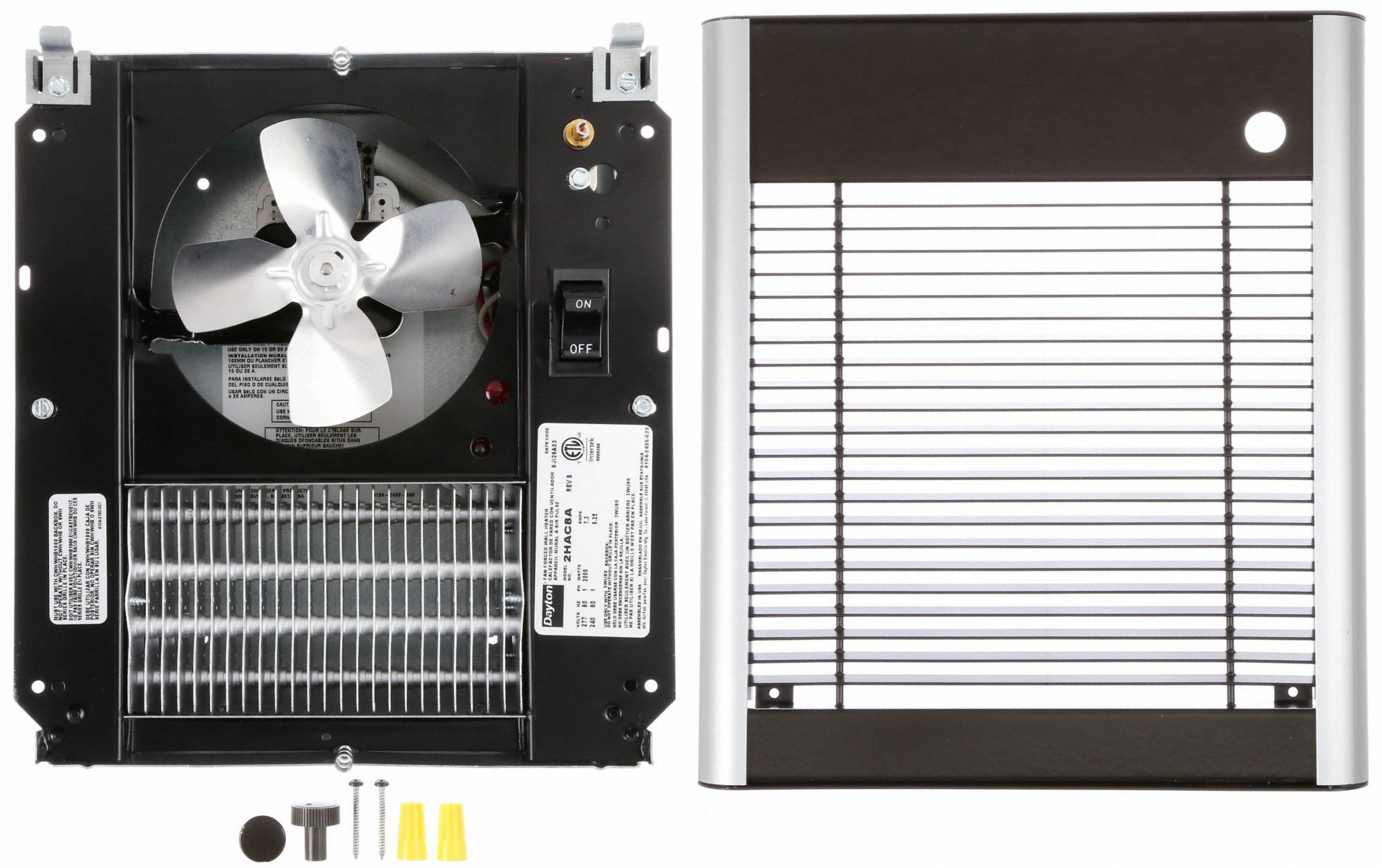 DAYTON Recessed Electric Wall-Mount Heater: 1,500W/2,000W, 240/277V AC ...