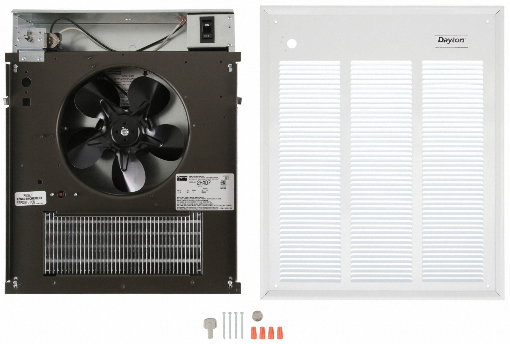 DAYTON Recessed Electric Wall-Mount Heater, 1,500W, 120V AC, 1-phase ...