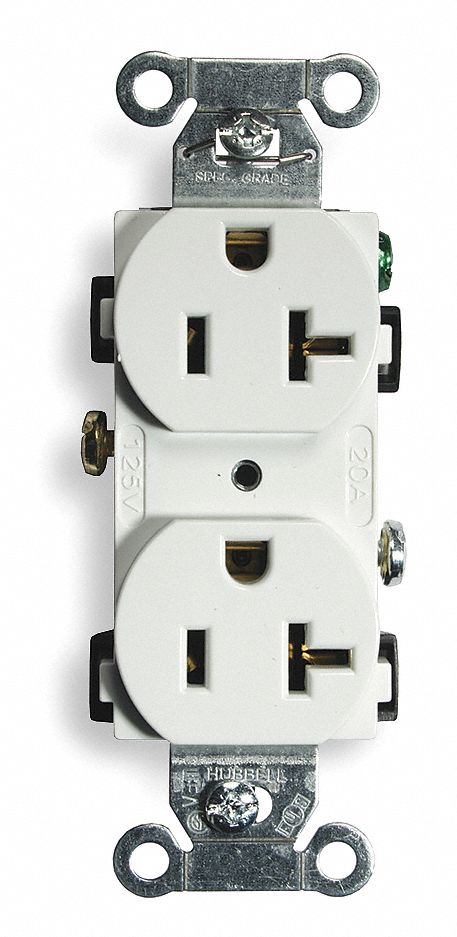 20, Commercial, Receptacle, White, No Tamper Resistant - Grainger
