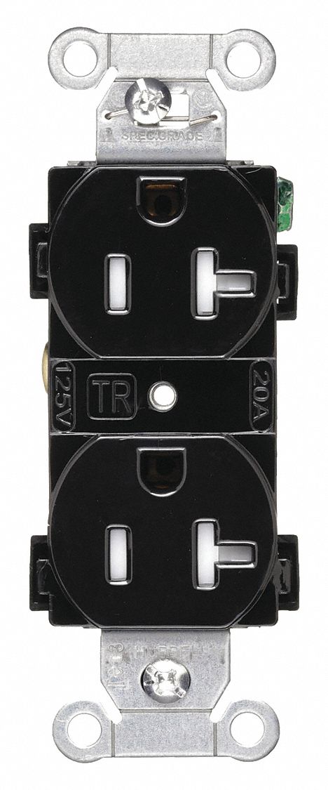 20, Commercial, Receptacle, Black, Yes Tamper Resistant - Grainger