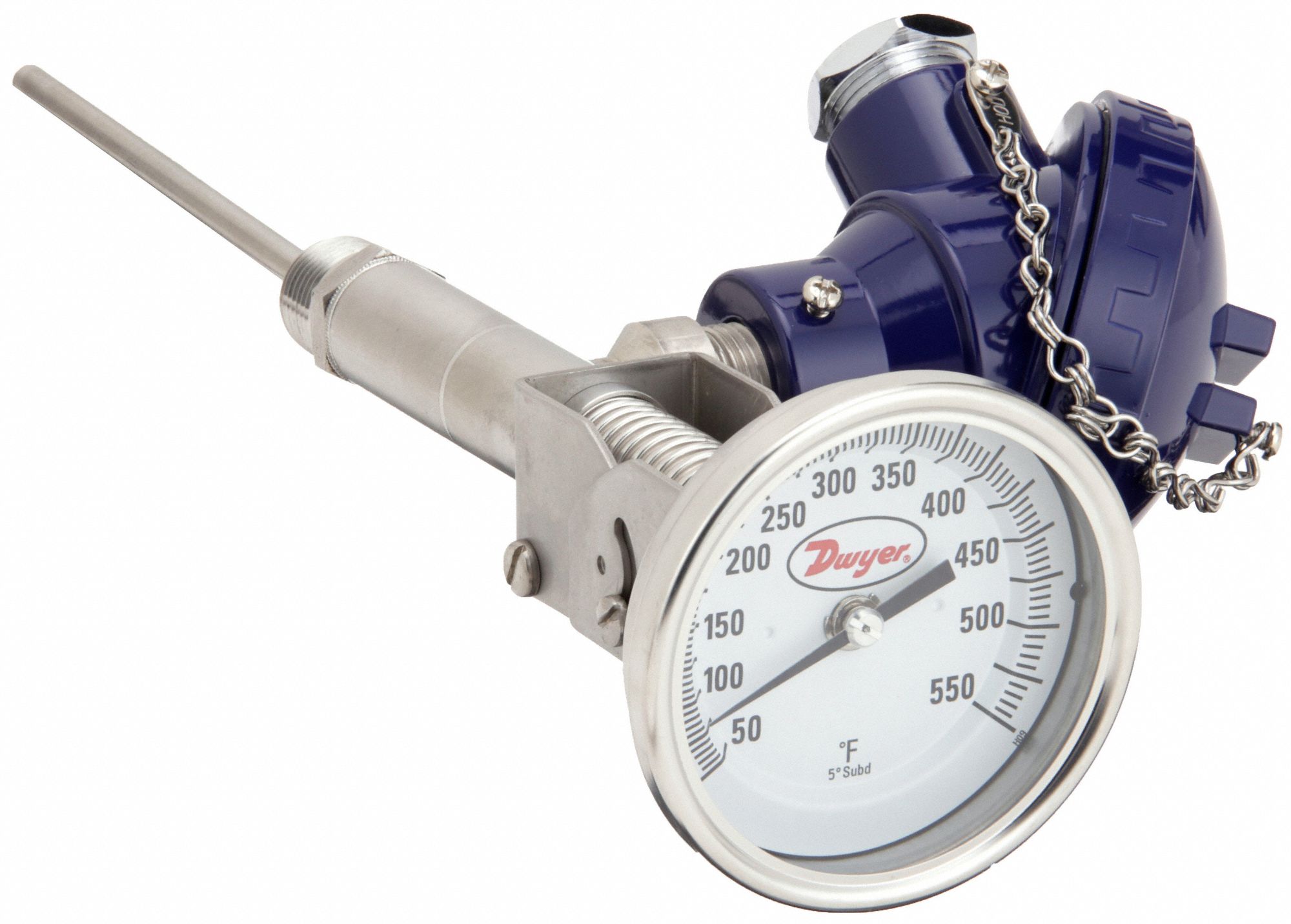 DWYER, 50°F to 550°F, +/- 1% Accuracy, Dial Thermometer With Process ...