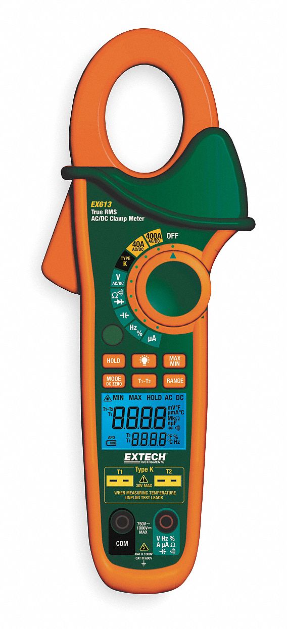 EXTECH, Clamp-Jaw Jaw, CAT III 600V, Digital Clamp Meter - 6RGL5|EX613 ...
