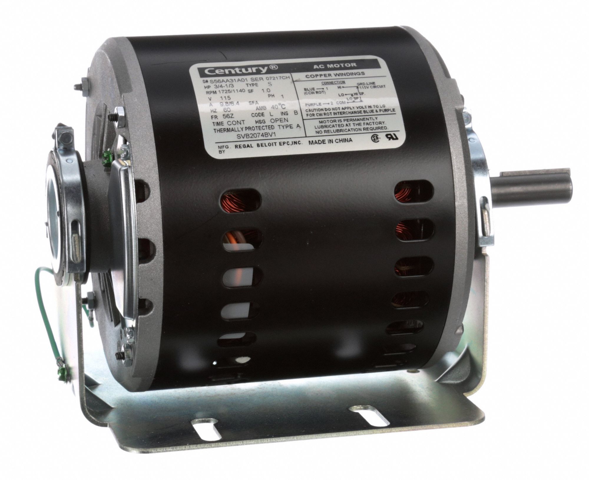 CENTURY Evaporative Cooler Motor: 2 Speed, 1/3/3/4 HP, 1,725/1,140 ...