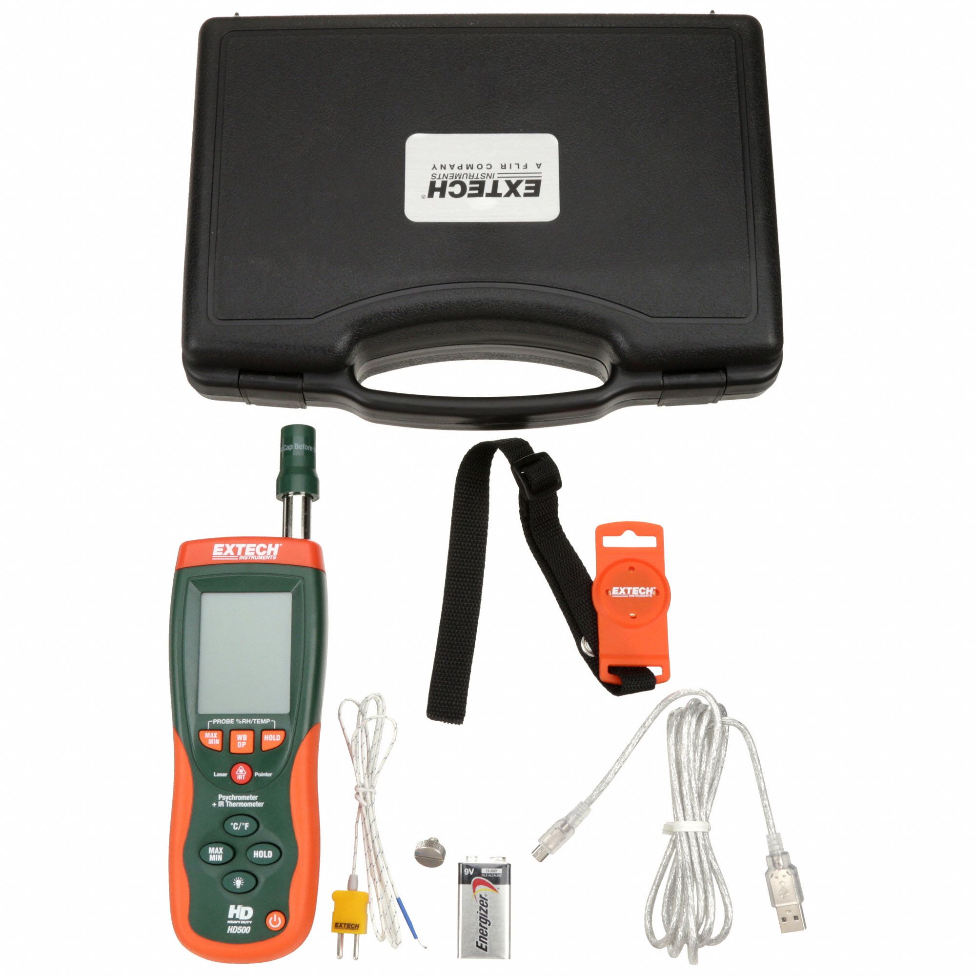 EXTECH Psychrometer with Infrared Thermometer: Infrared/Onboard, Data ...