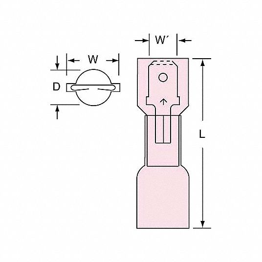 Male Disconnect: Red, Full, Butted, 221 Degrees F, 0.032 in x 0.250 in ...
